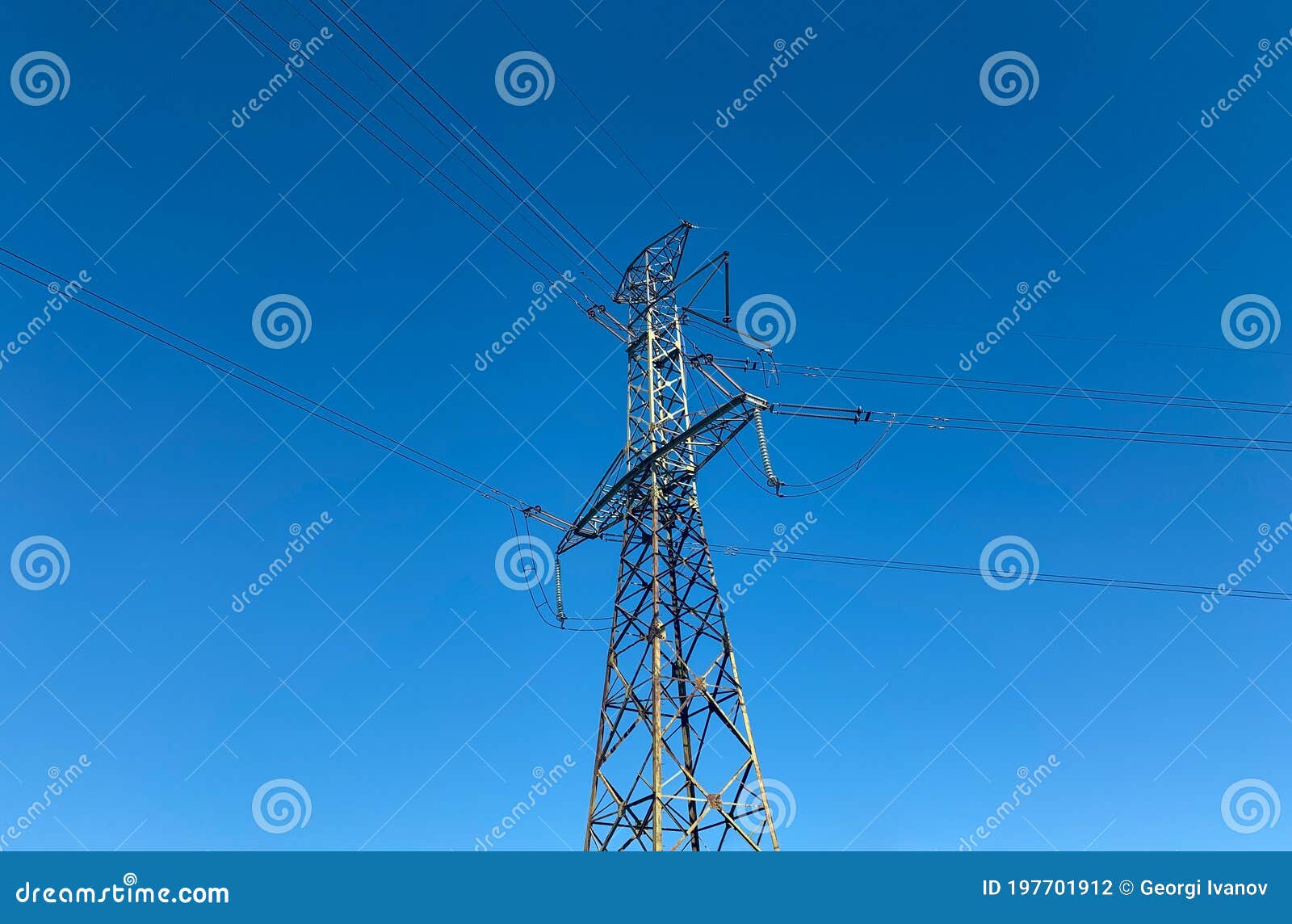 High Voltage Power Line Utility Pole Overhead Stock Photo - Image of ...