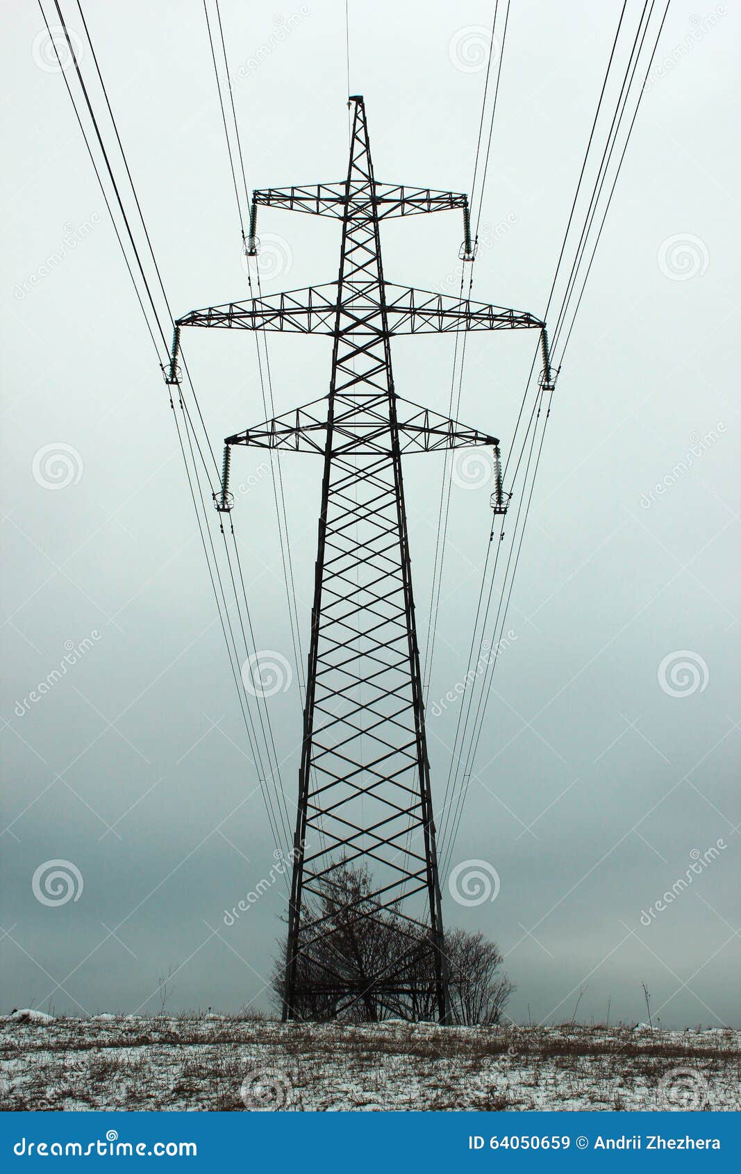 High Voltage Power Line in Winter Snow Covered Field. Stock Image ...