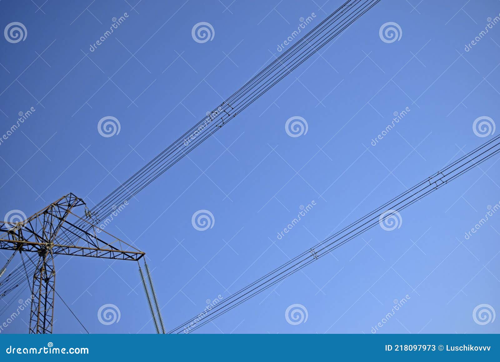 High-voltage Power Lines in the Blue Sky Stock Image - Image of ...