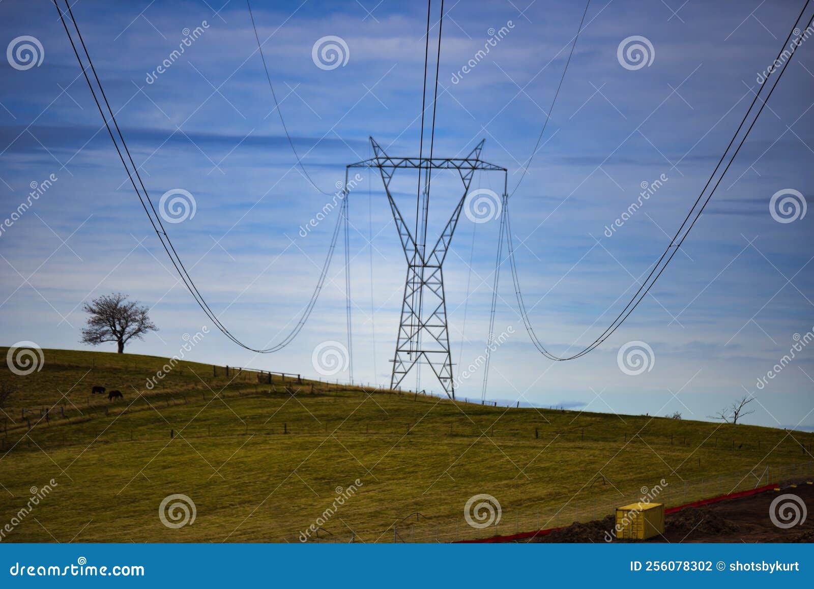 High Voltage Power Lines on a Farm Stock Photo - Image of land, cables ...