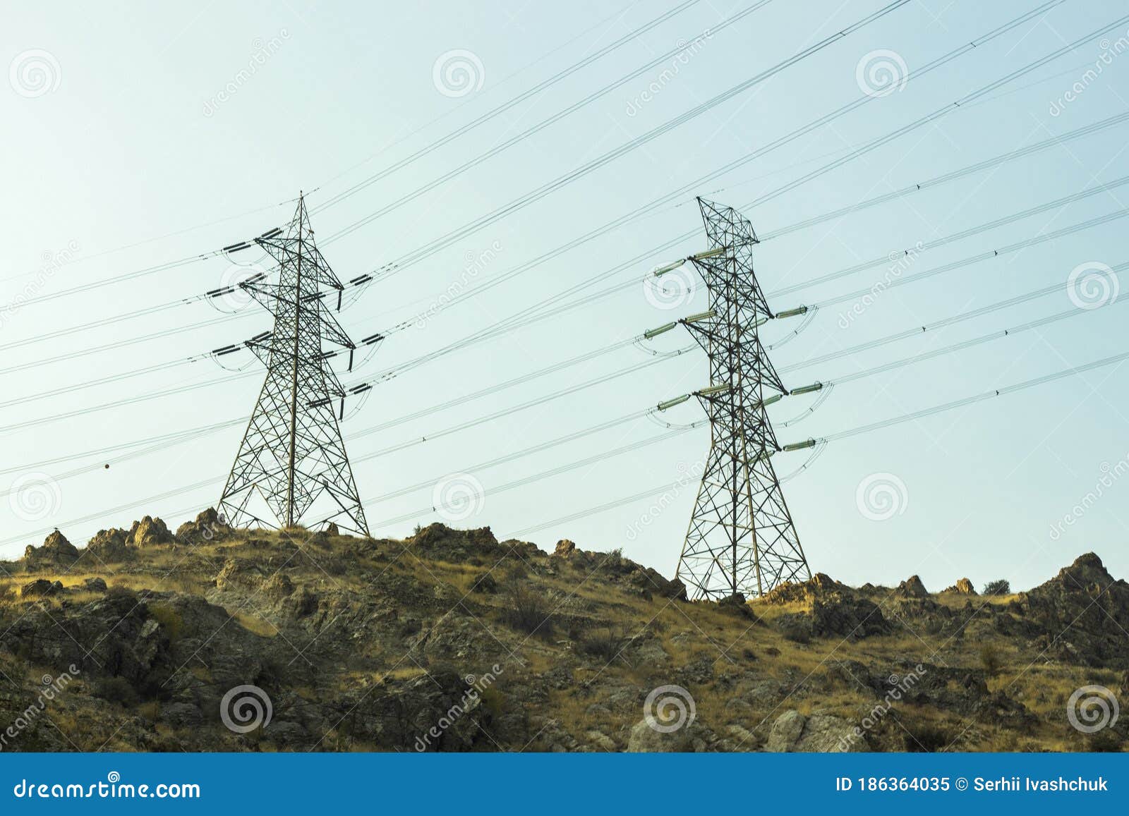 High-voltage Power Lines in Mountains Stock Image - Image of electric ...