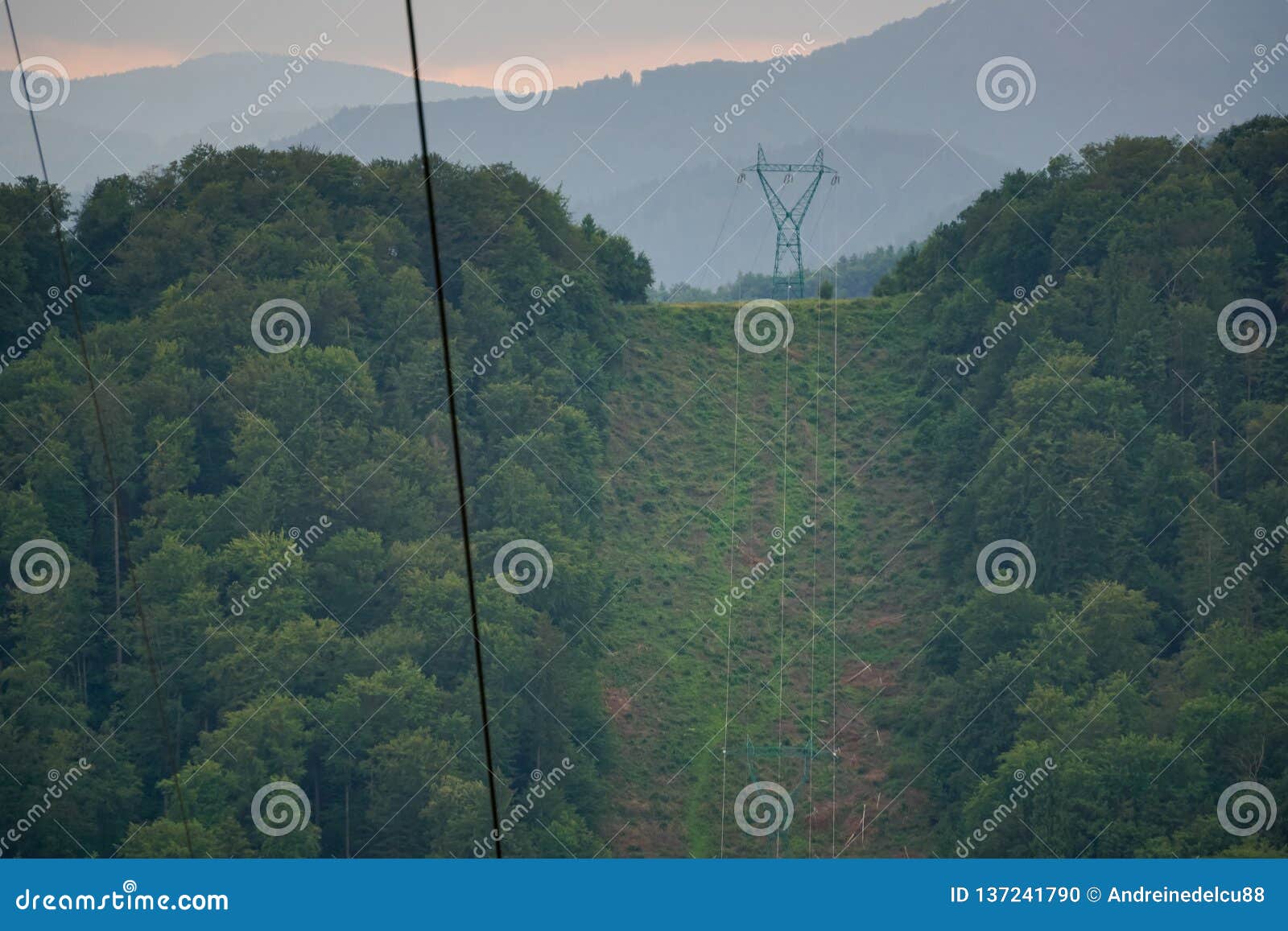 High-voltage Power Lines on Mountains Stock Photo - Image of green ...
