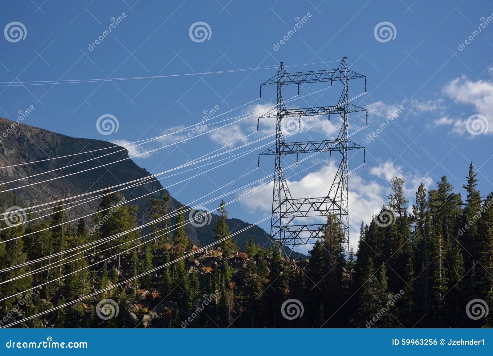High Voltage Power Lines in the Mountains Stock Photo - Image of ...