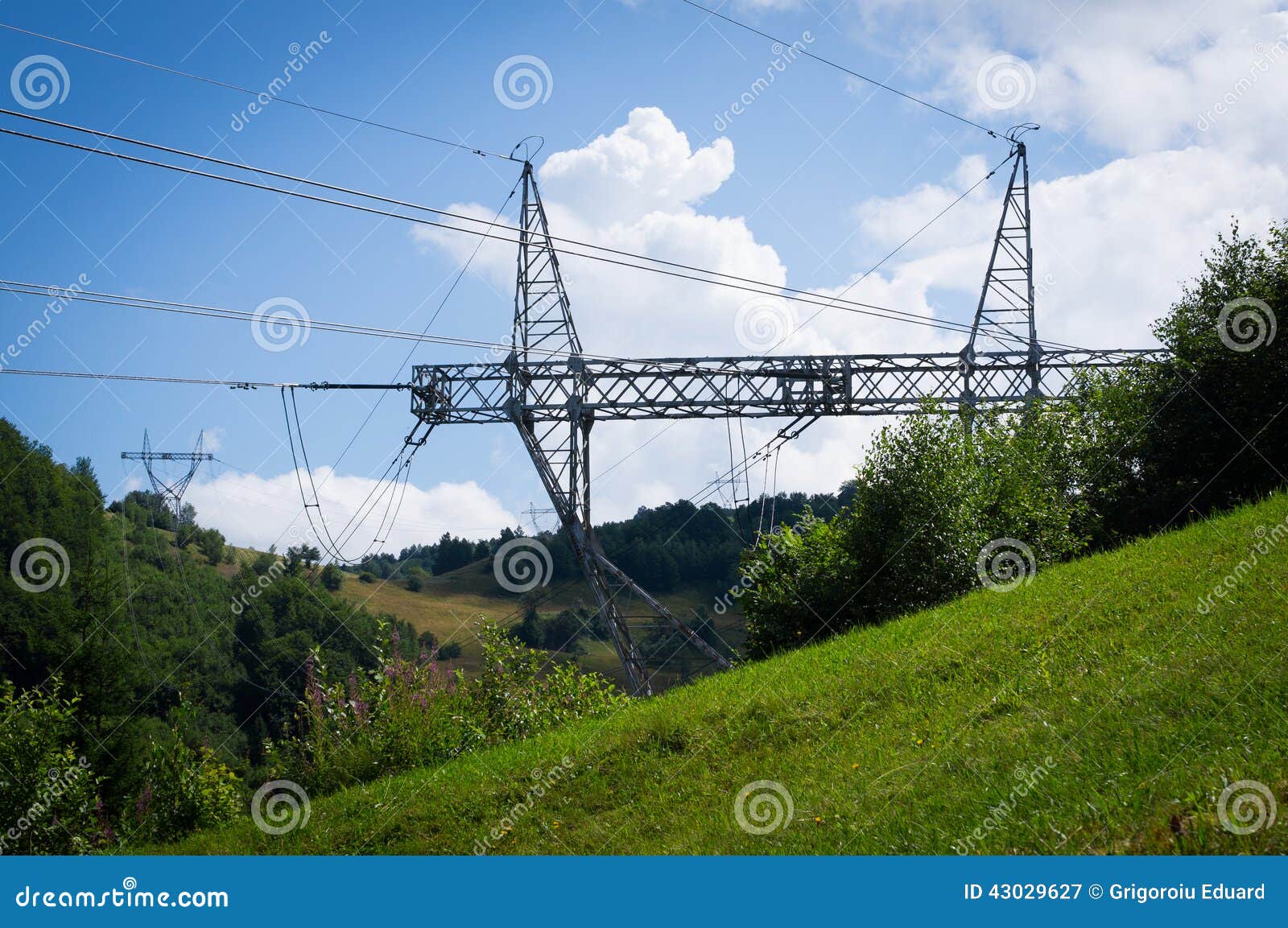 High Voltage Power Lines Over the Mountains Stock Image - Image of ...