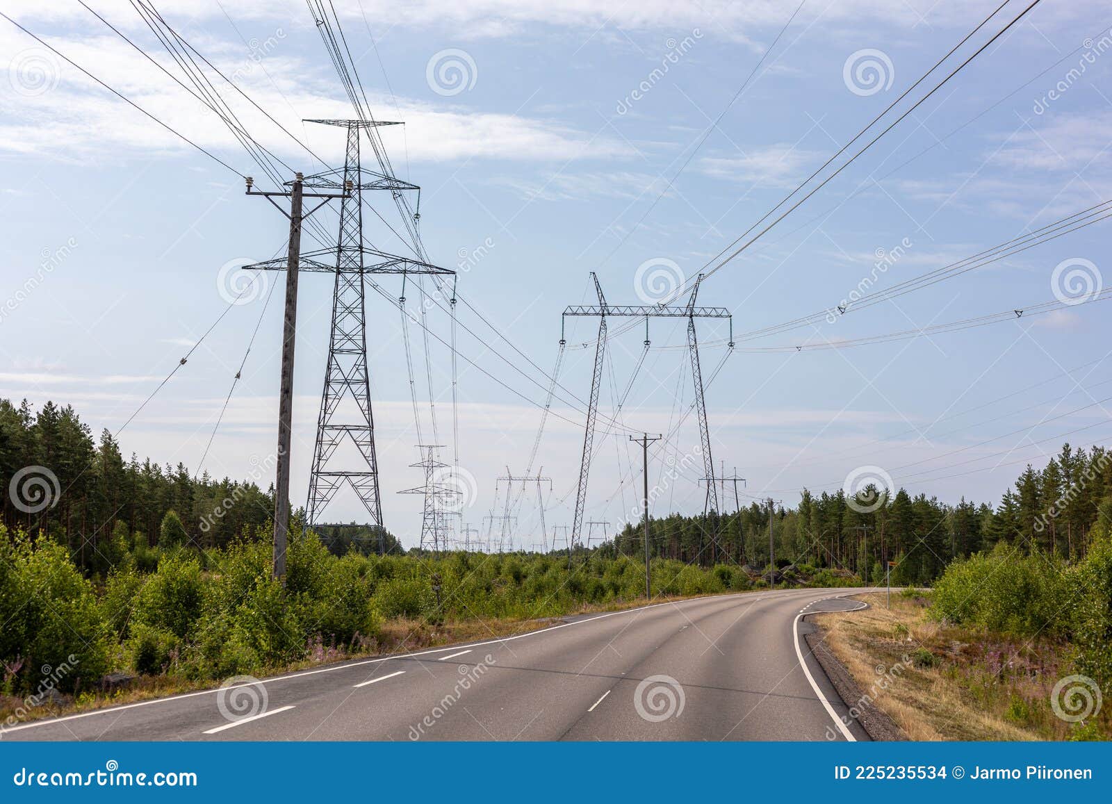 Power Lines Over a Road in Finland Stock Photo - Image of industrial ...