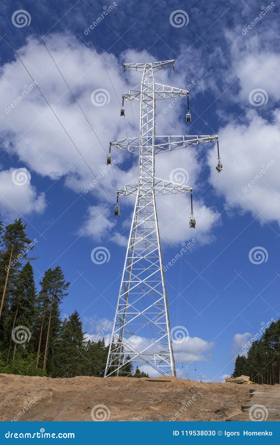 High-voltage Power Lines on Skies Background. Stock Photo - Image of ...
