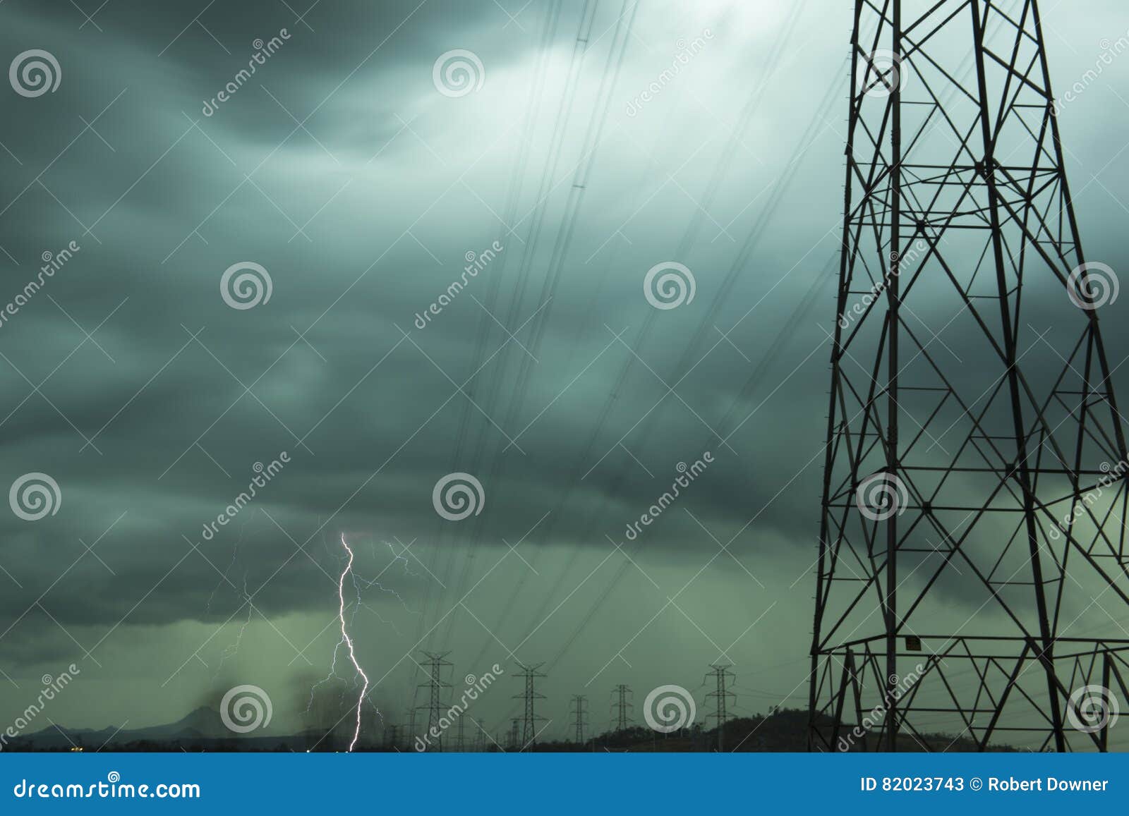 High Voltage Power Lines during a Storm Stock Image - Image of ...