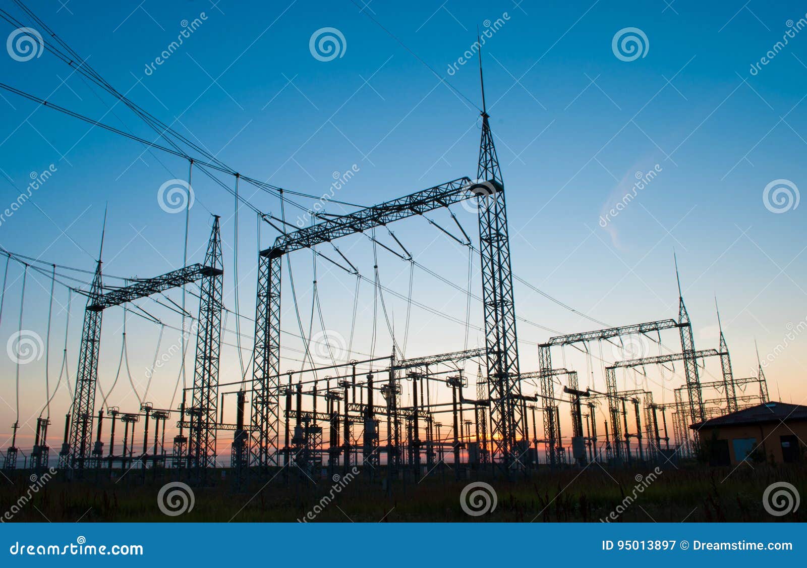 High-voltage Power Lines during Sunset Stock Image - Image of voltage ...