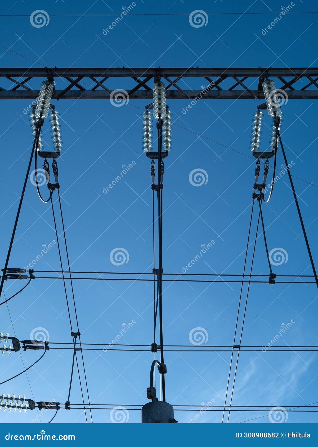 High-voltage Power Lines of Transformer Substation Against the Blue Sky ...