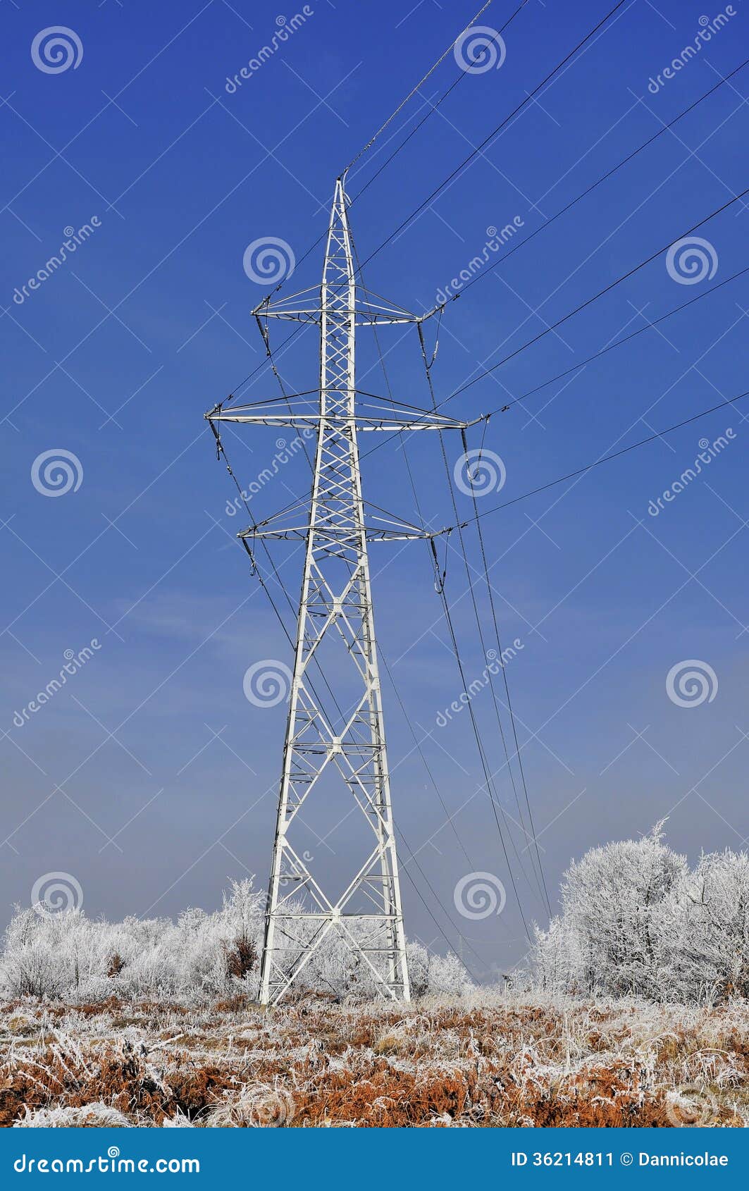 High Voltage Power Pole in the Winter Time Stock Image - Image of blue ...