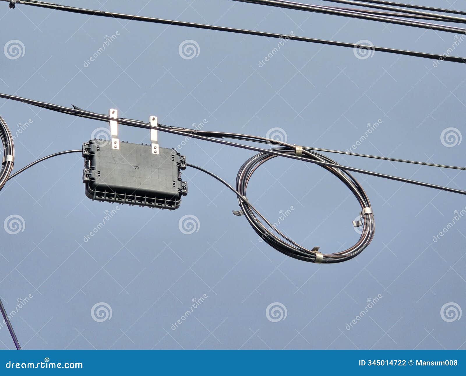 High Voltage Power Pole and Internet Cable with Blue Sky. High Quality ...