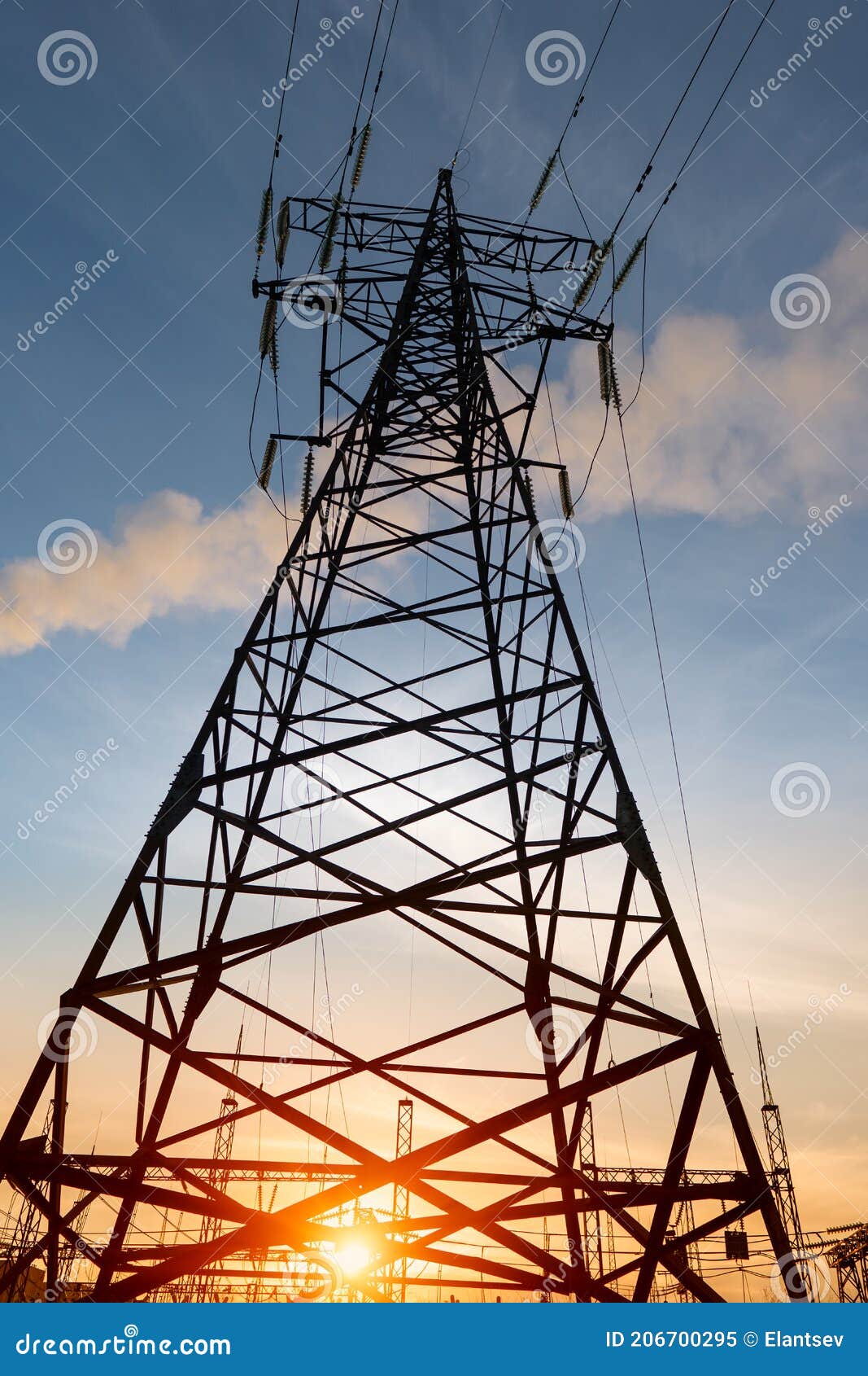 High Voltage Power Tower Beautiful Scenery at Dusk Stock Image - Image ...