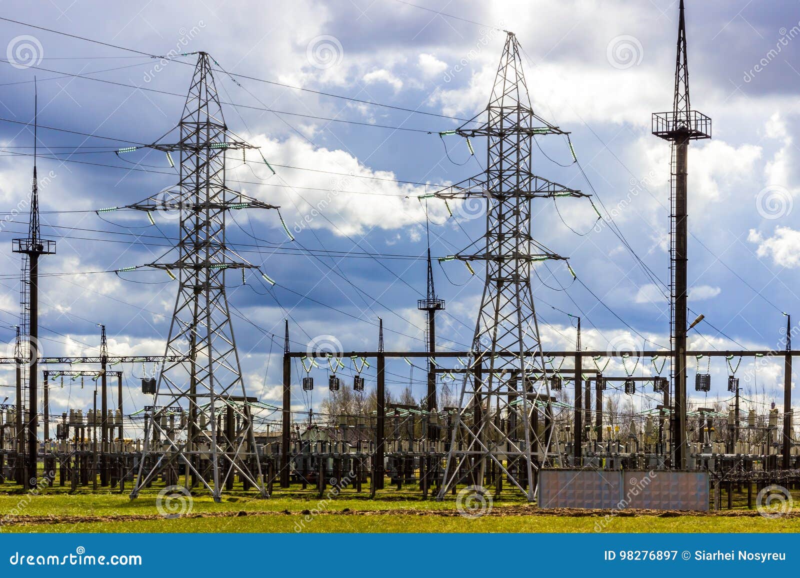 High Voltage Power Tower, Lines Transmission. Stock Image - Image of ...