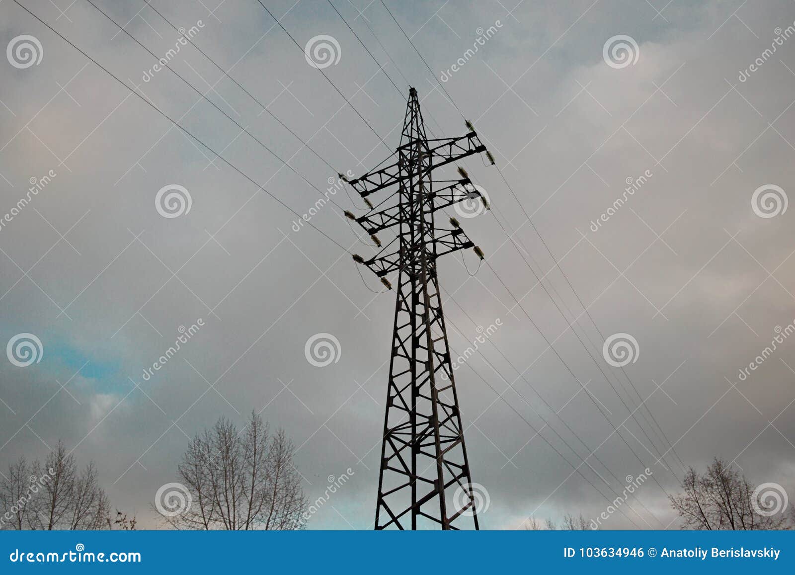 High Voltage Power Tower Pylon And Line Cables. Stock Photo ...
