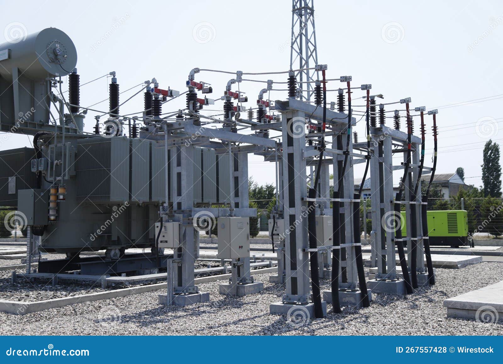 High Voltage Power Transformer in the Substation with a Blue Sky in the ...