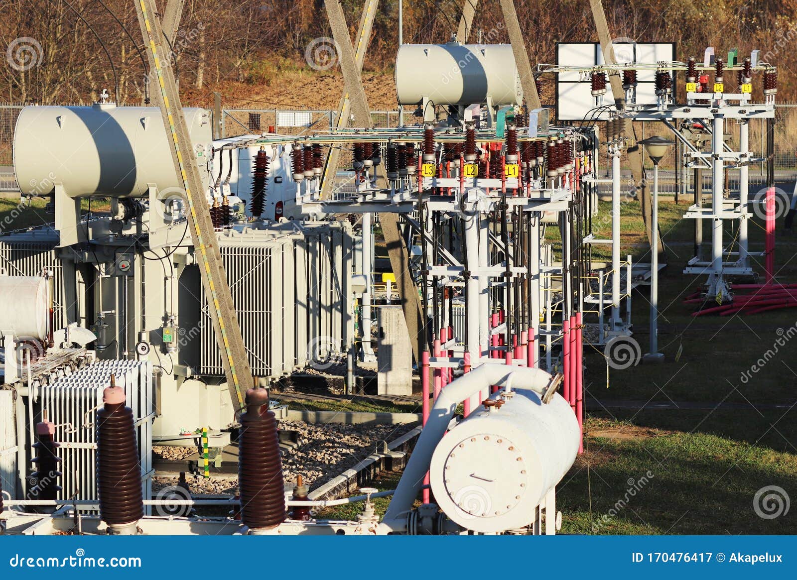 High Voltage Power Transformer Substation. Electrical Station Stock ...