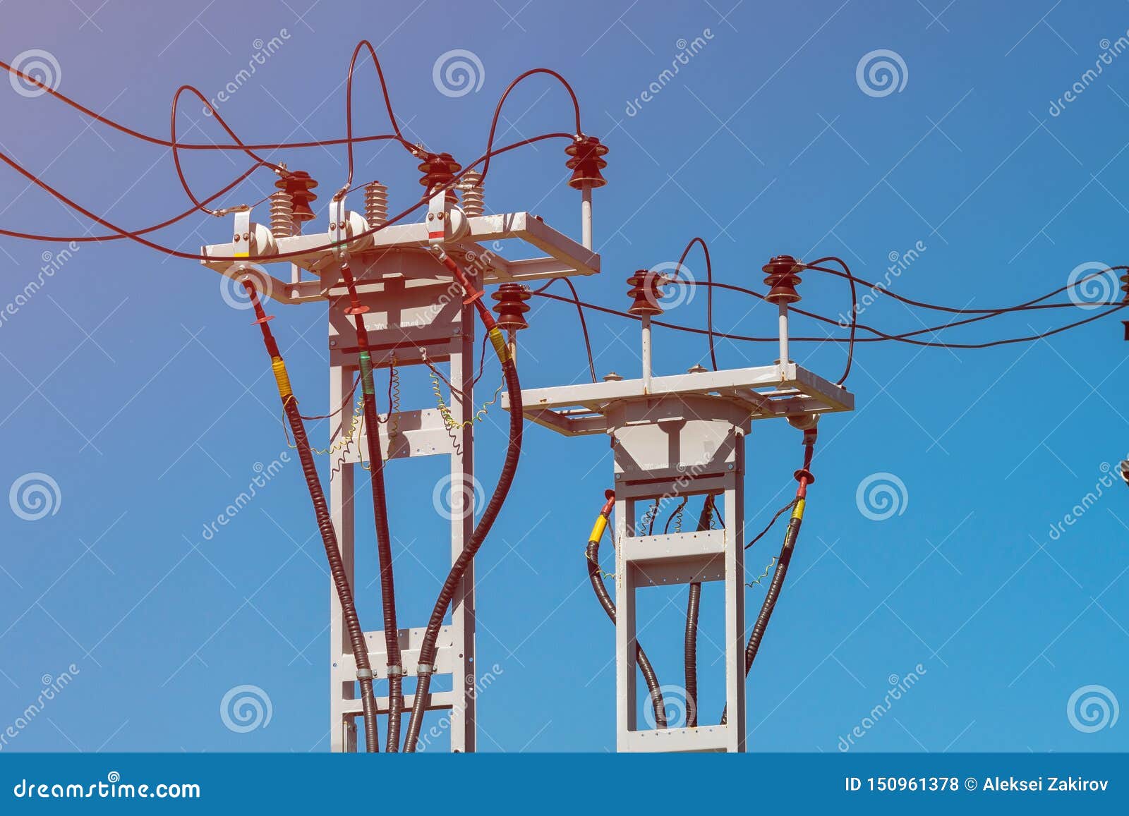 High Voltage Power Transformer Substation. Power Transmission Line ...