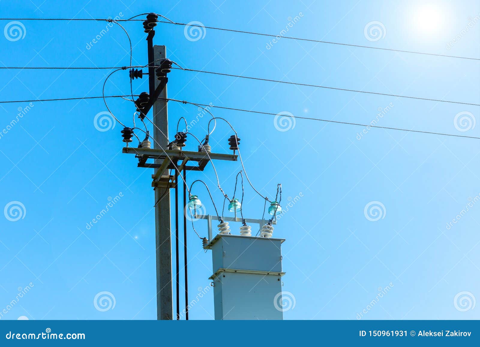 High Voltage Power Transformer Substation. Power Transmission Line ...