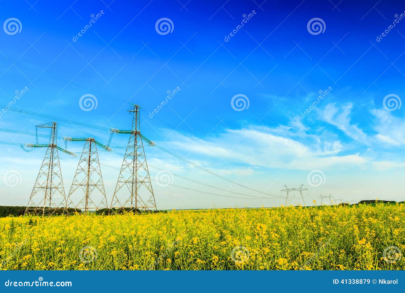 High Voltage Powerline on Field Background Stock Image - Image of field ...