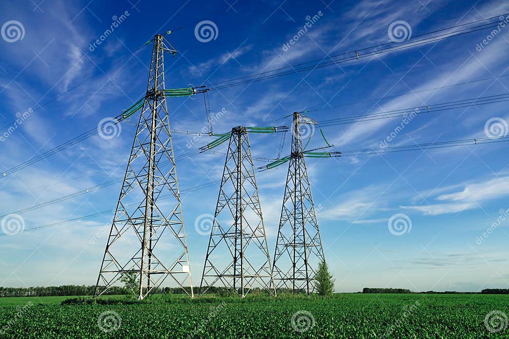 High-voltage Powerline or Overhead Power Line Stock Photo - Image of ...