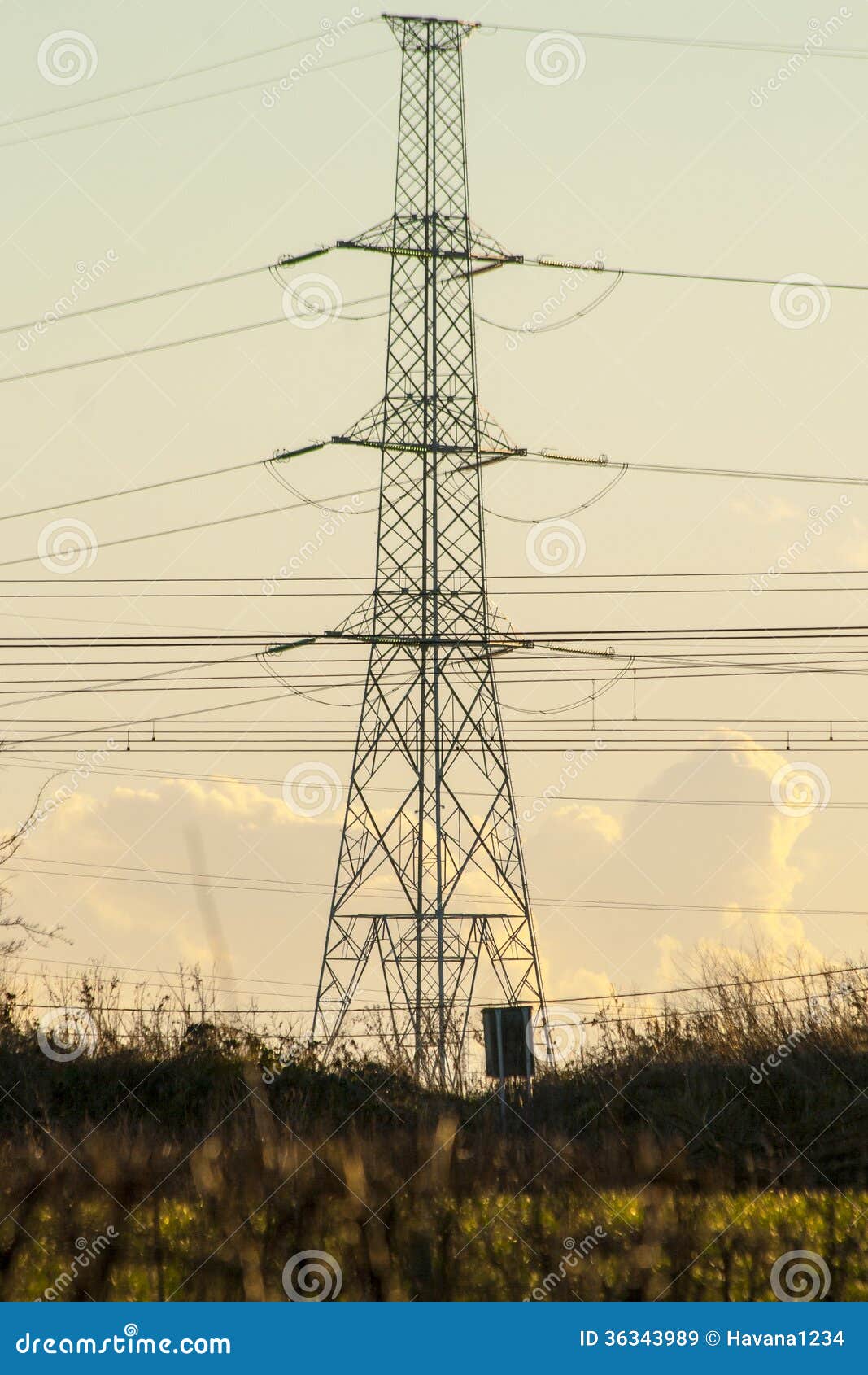 High Voltage Pylon with Cables and Landscape Stock Image - Image of ...