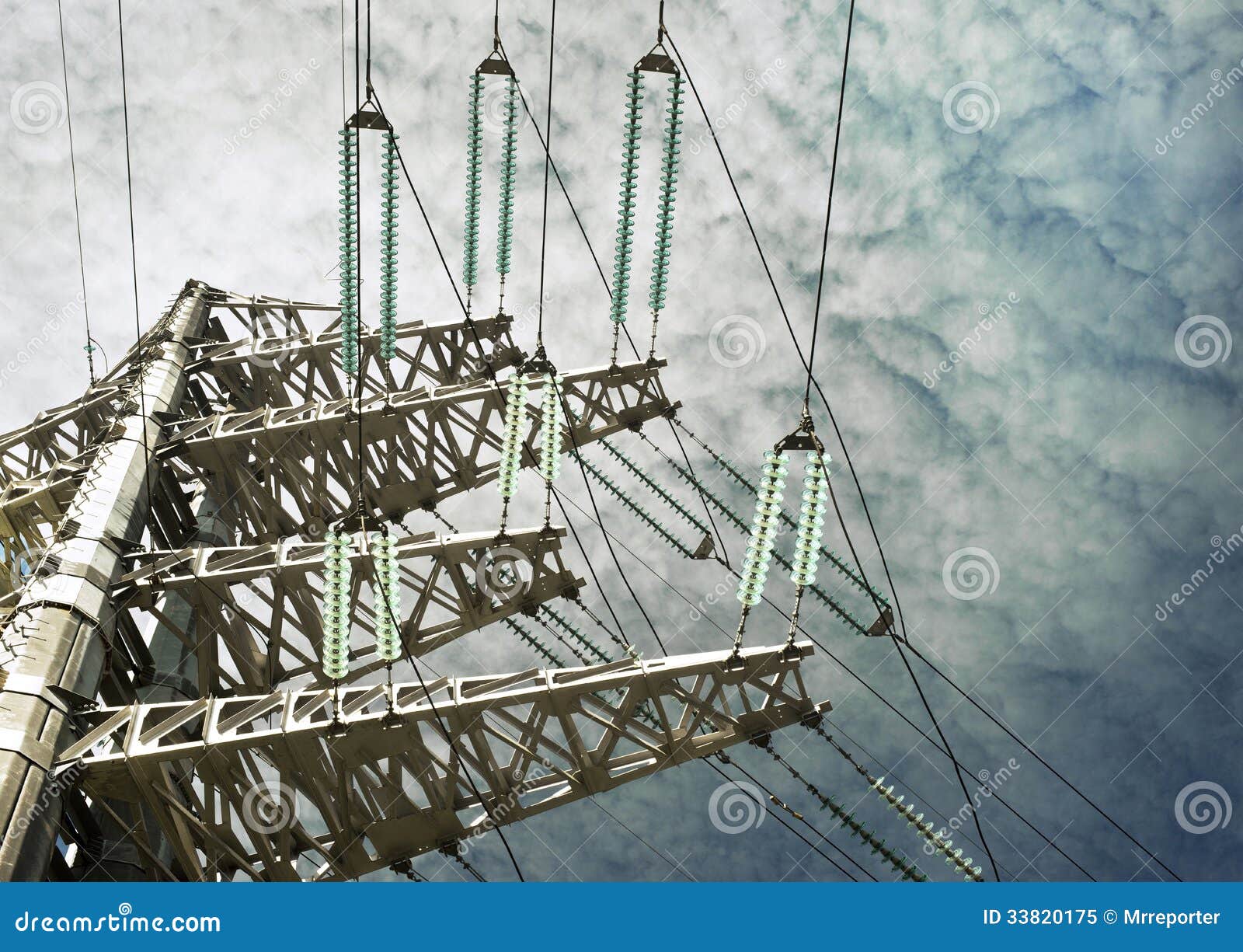 Conductor Stringing On Transmission Monopole Tower Stock Photo ...