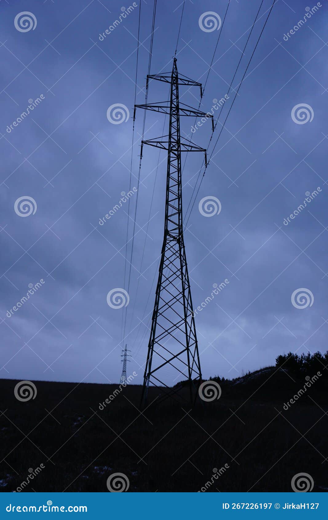 High Voltage Pylon in Dark. Stock Image - Image of skyscraper ...