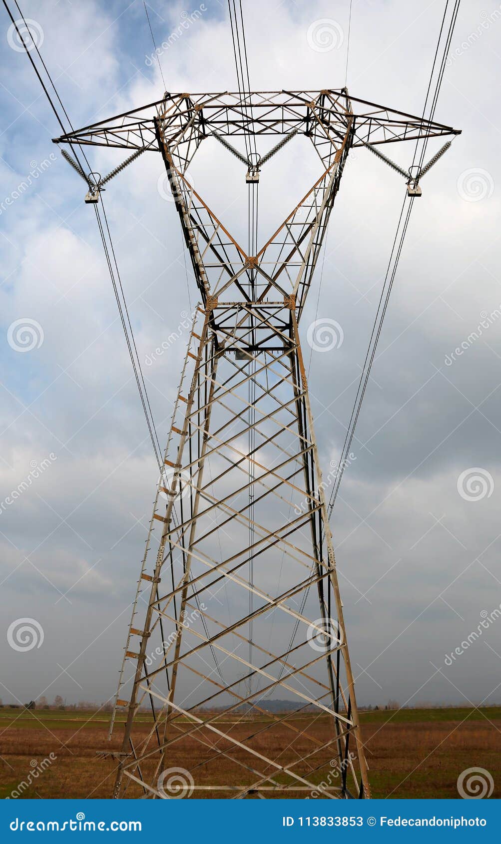 High Voltage Pylon with Electric Cables Stock Image - Image of bills ...