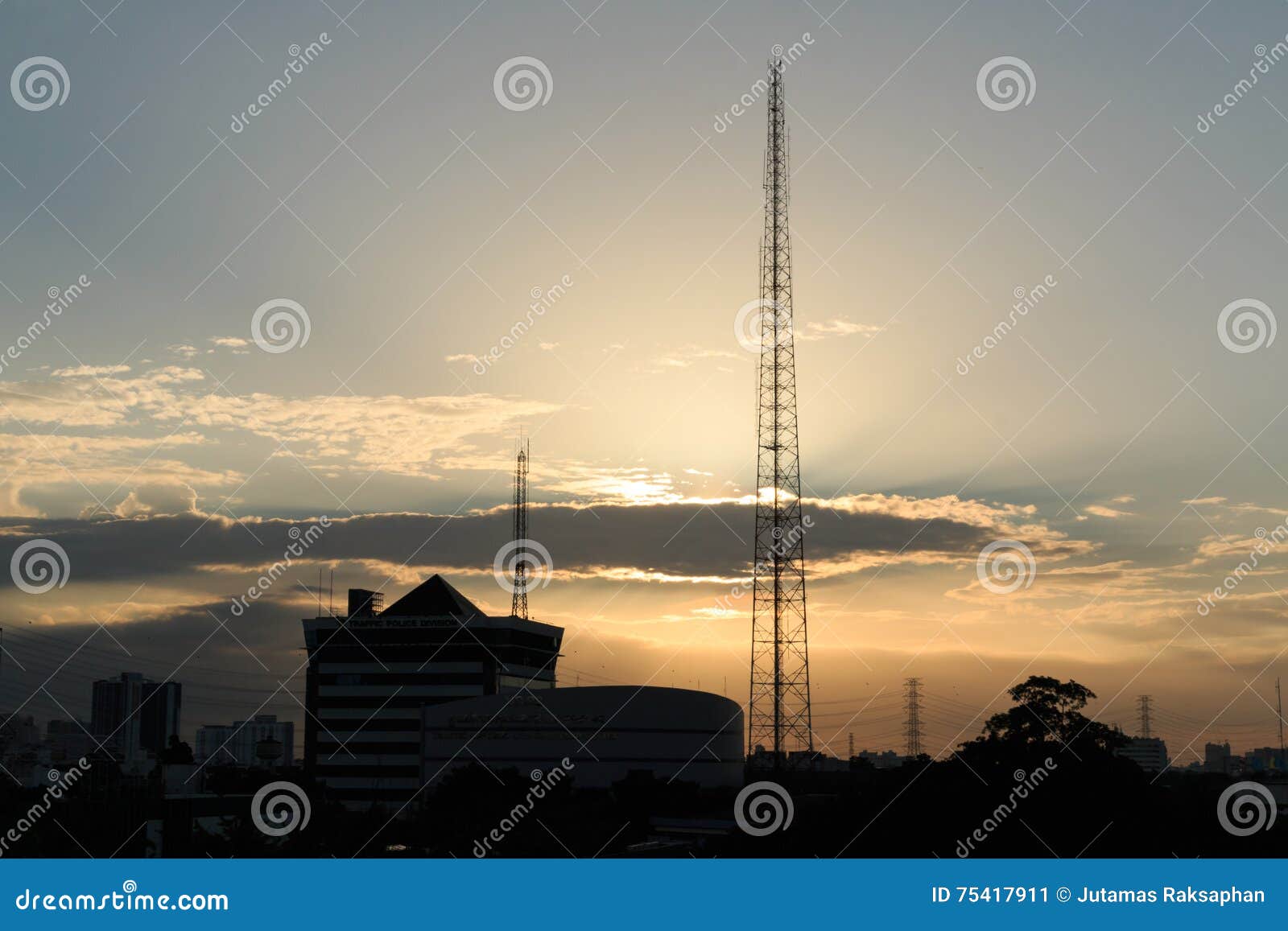 High Voltage Pylon with Sunset Stock Image - Image of cable, built ...