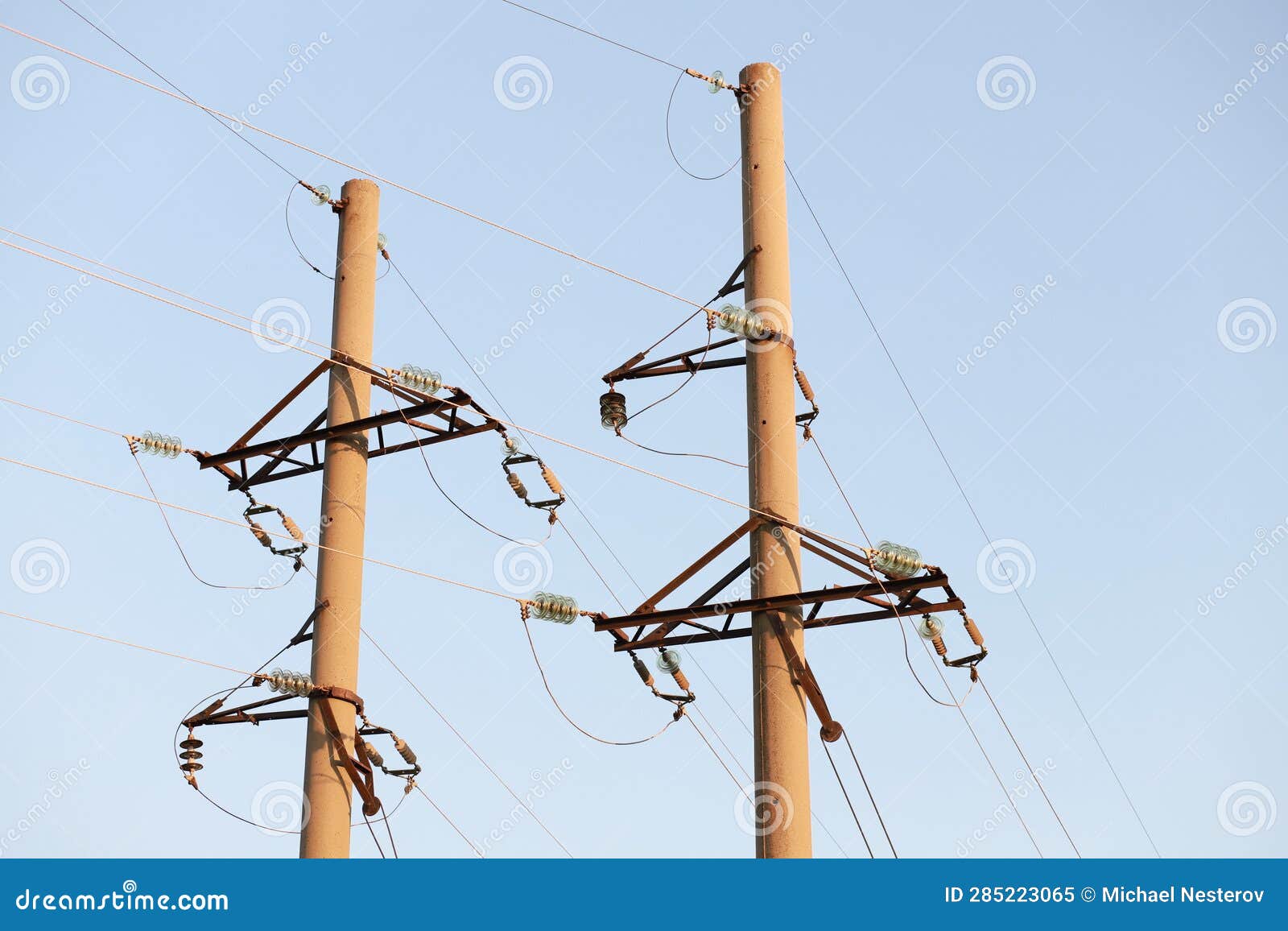 High-voltage Pylons Against the Blue Sky Stock Image - Image of wire ...