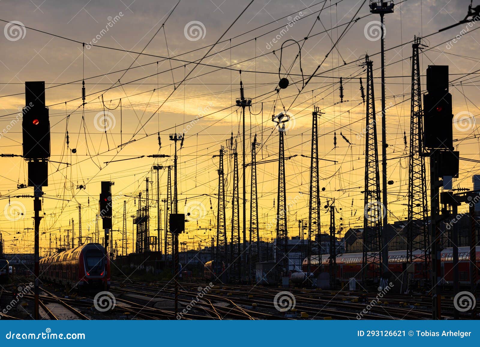 High Voltage Pylons and Railway Tracks Stock Image - Image of trains ...