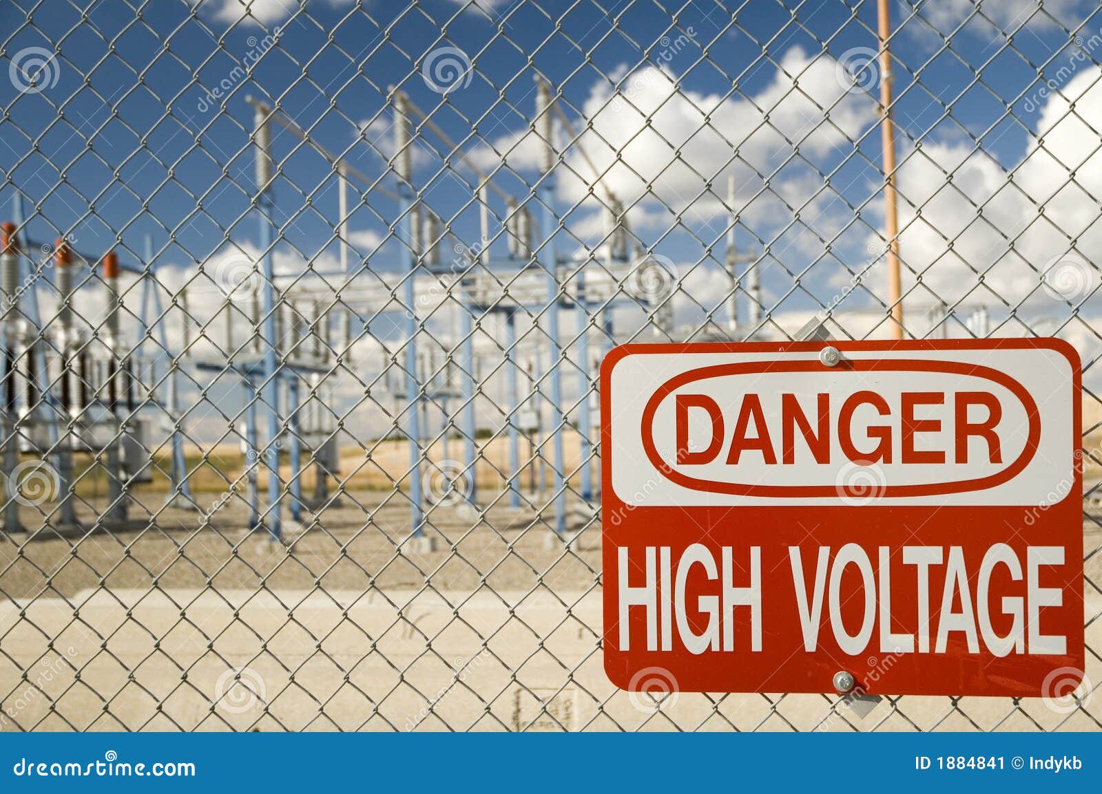 Voltage Sign. High Voltage Sign On Power Lines. Stock Photo ...