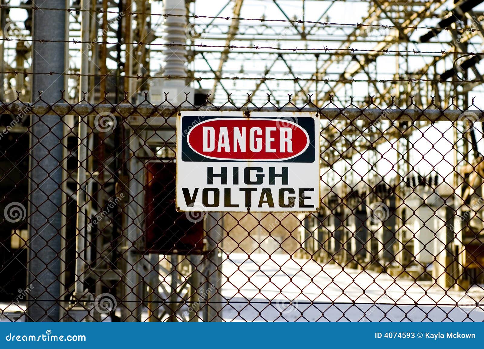 High voltage sign stock image. Image of posted, fence - 4074593