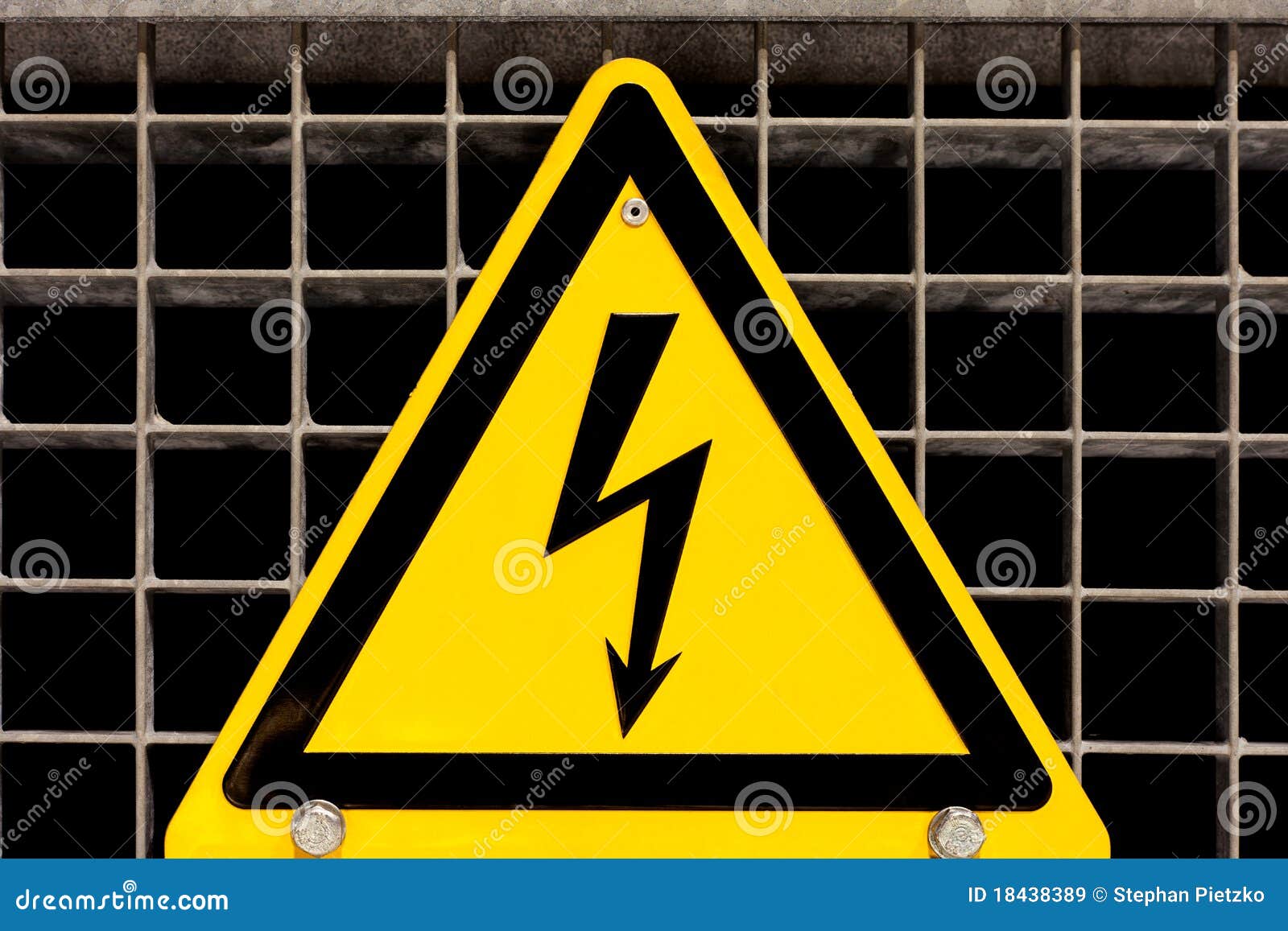 High Voltage Sign Bolted on Steel Grid Stock Image - Image of attention ...