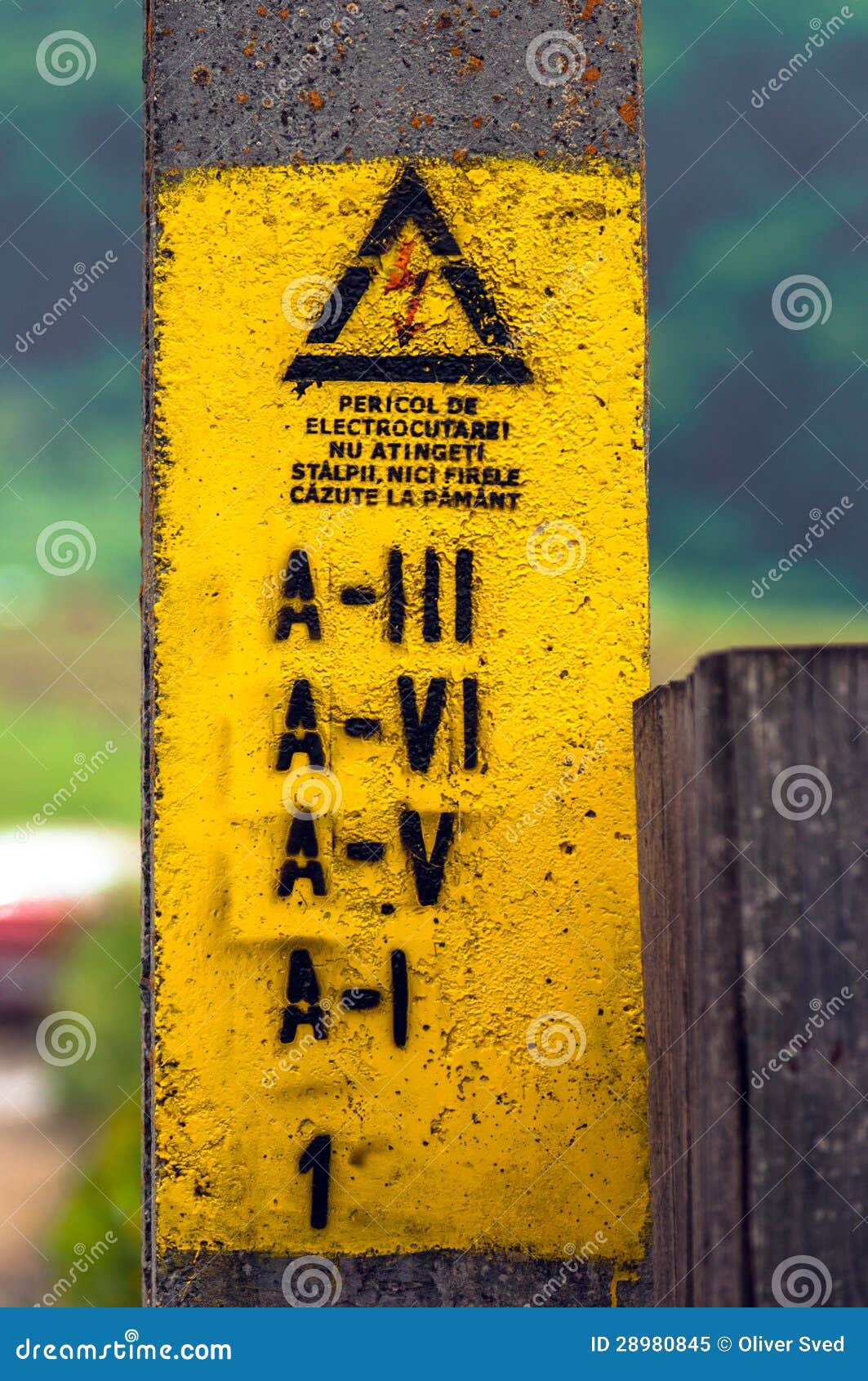 High voltage sign on pole stock image. Image of power - 28980845
