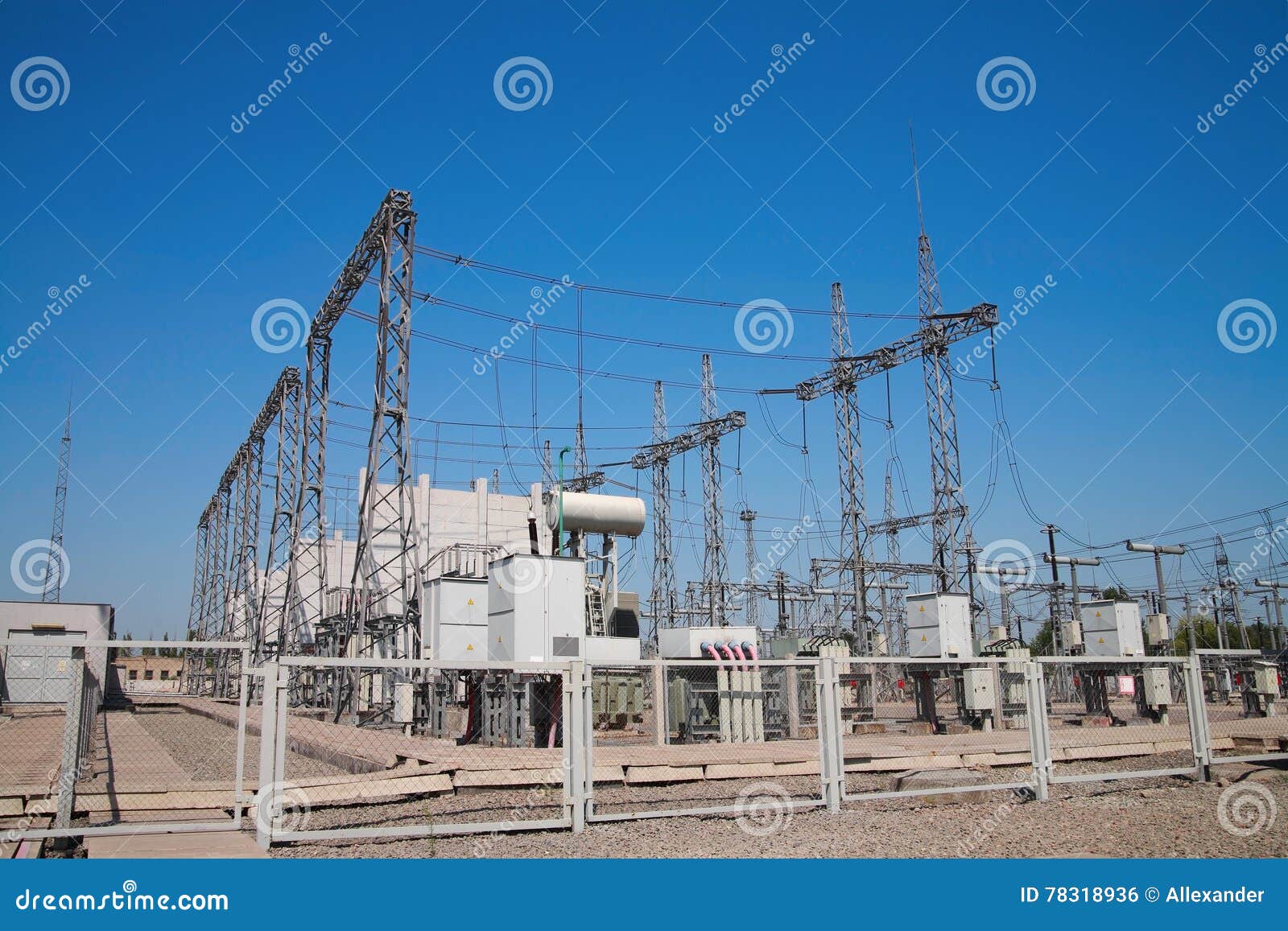 High-voltage station stock photo. Image of pylons, generator - 78318936