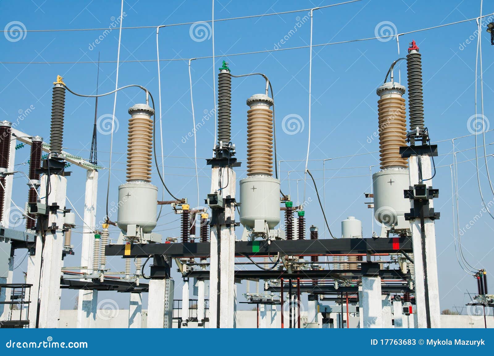 High-voltage substation stock image. Image of insulator - 17763683