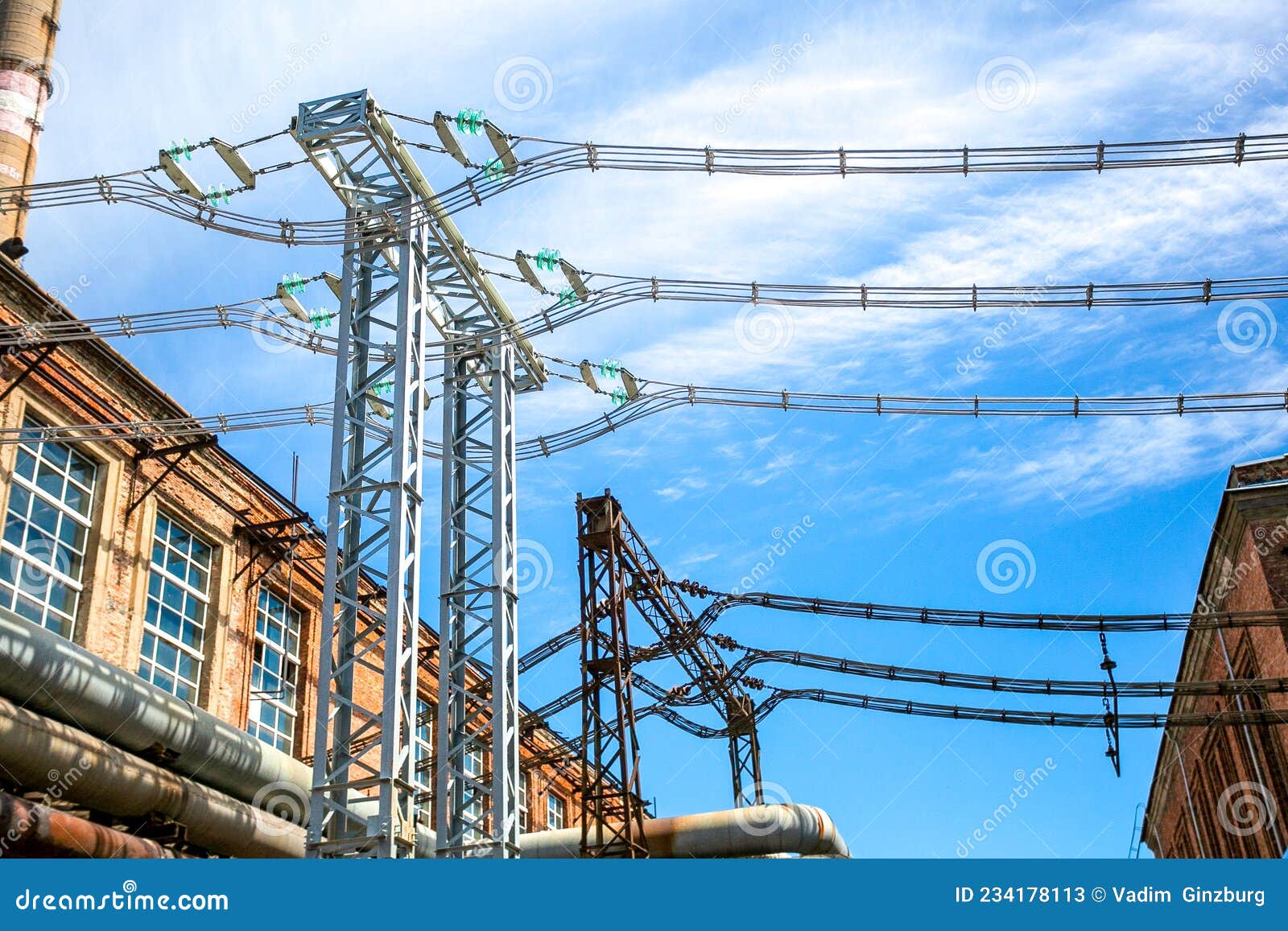 High-voltage Substation on Blue Sky Background Stock Image - Image of ...