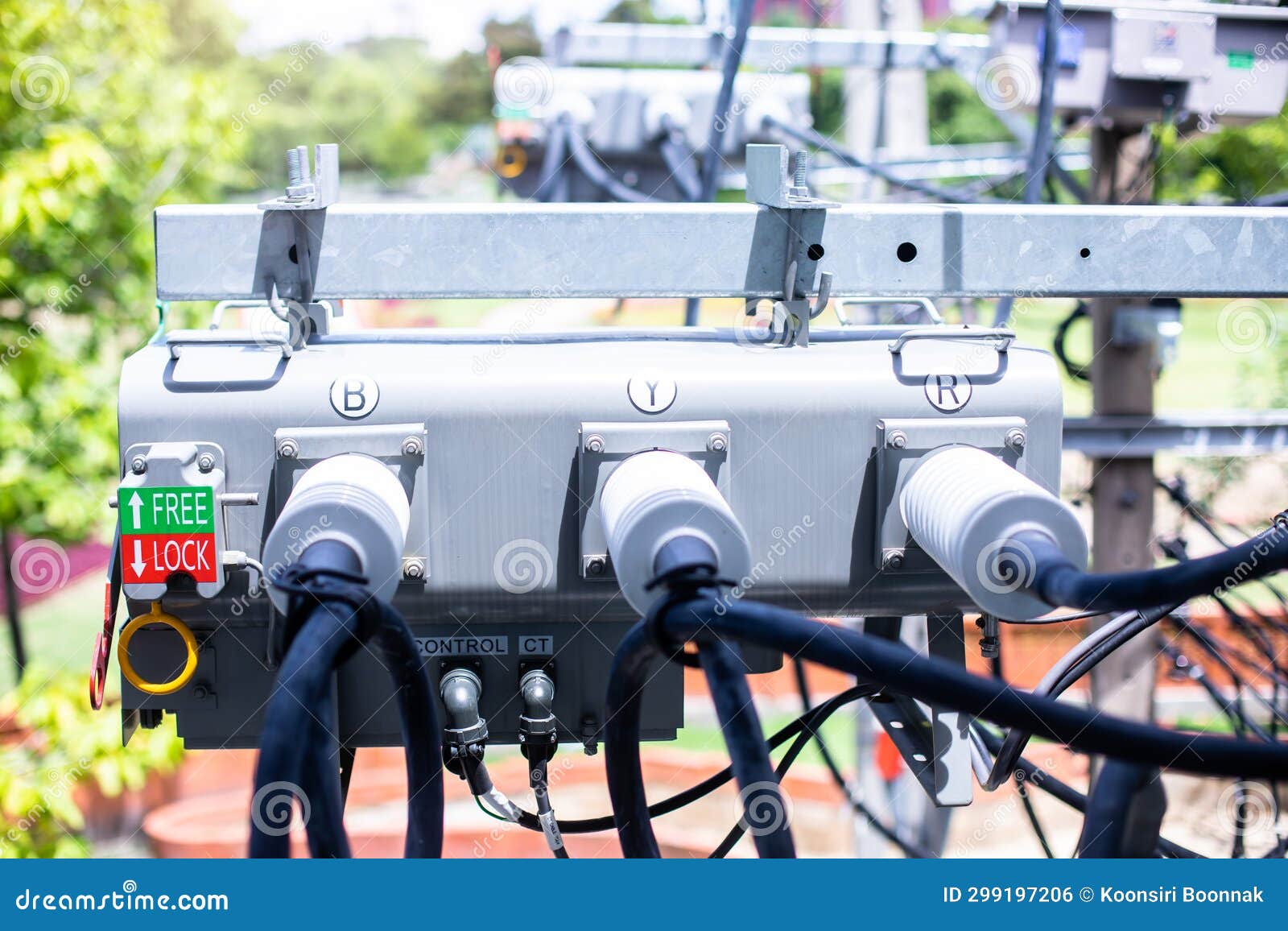 High Voltage Switch Box on Electric Tower in Thailand. Remote Control ...