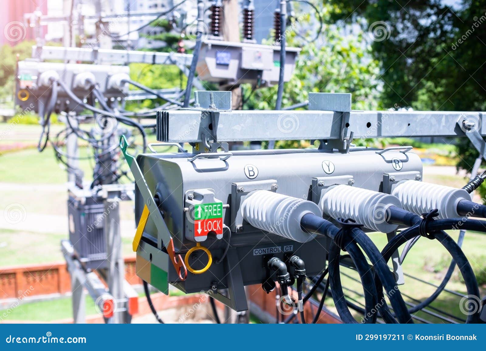 High Voltage Switch Box on Electric Tower in Thailand. Remote Control ...