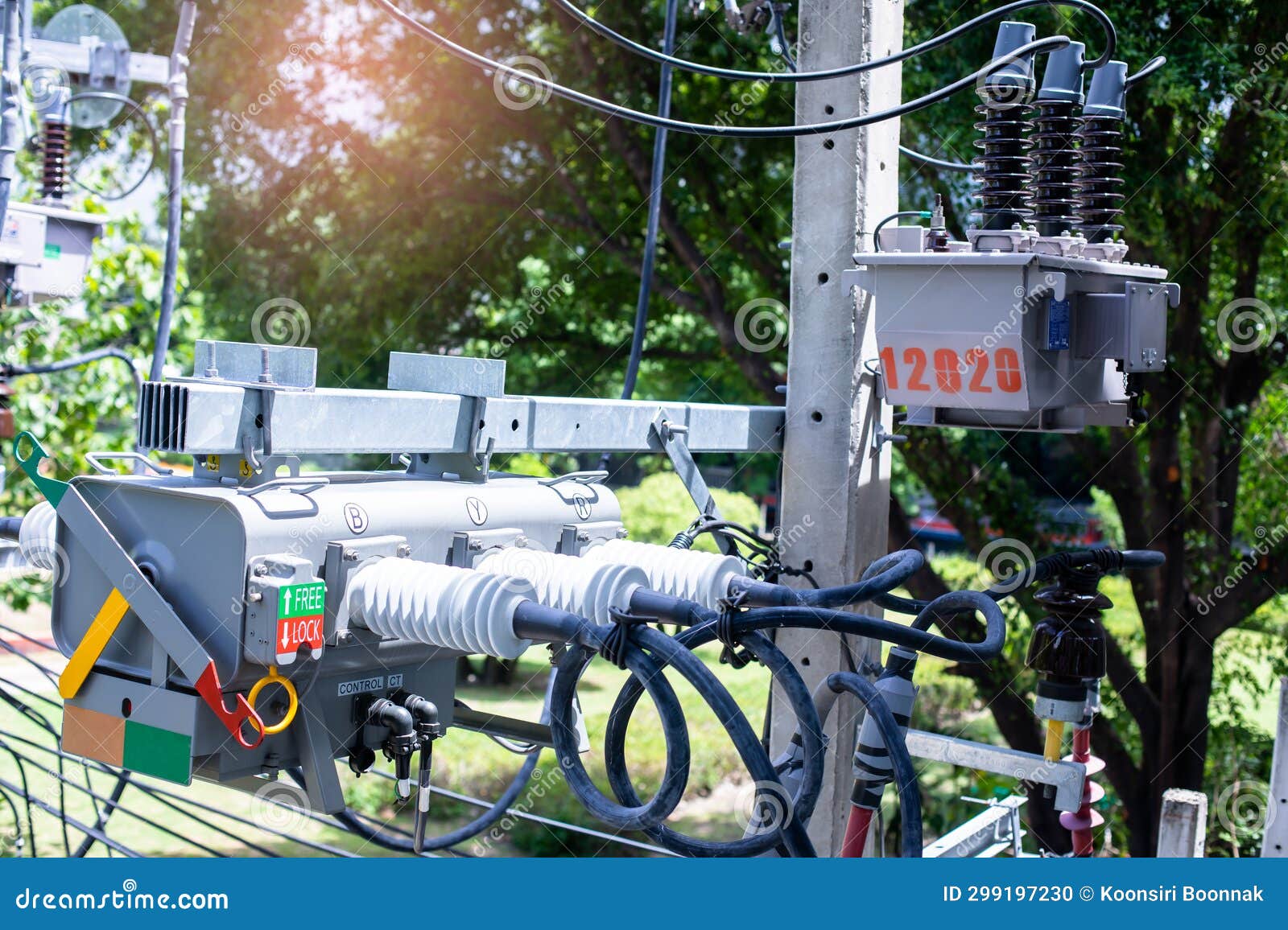 High Voltage Switch Box on Electric Tower in Thailand. Remote Control ...