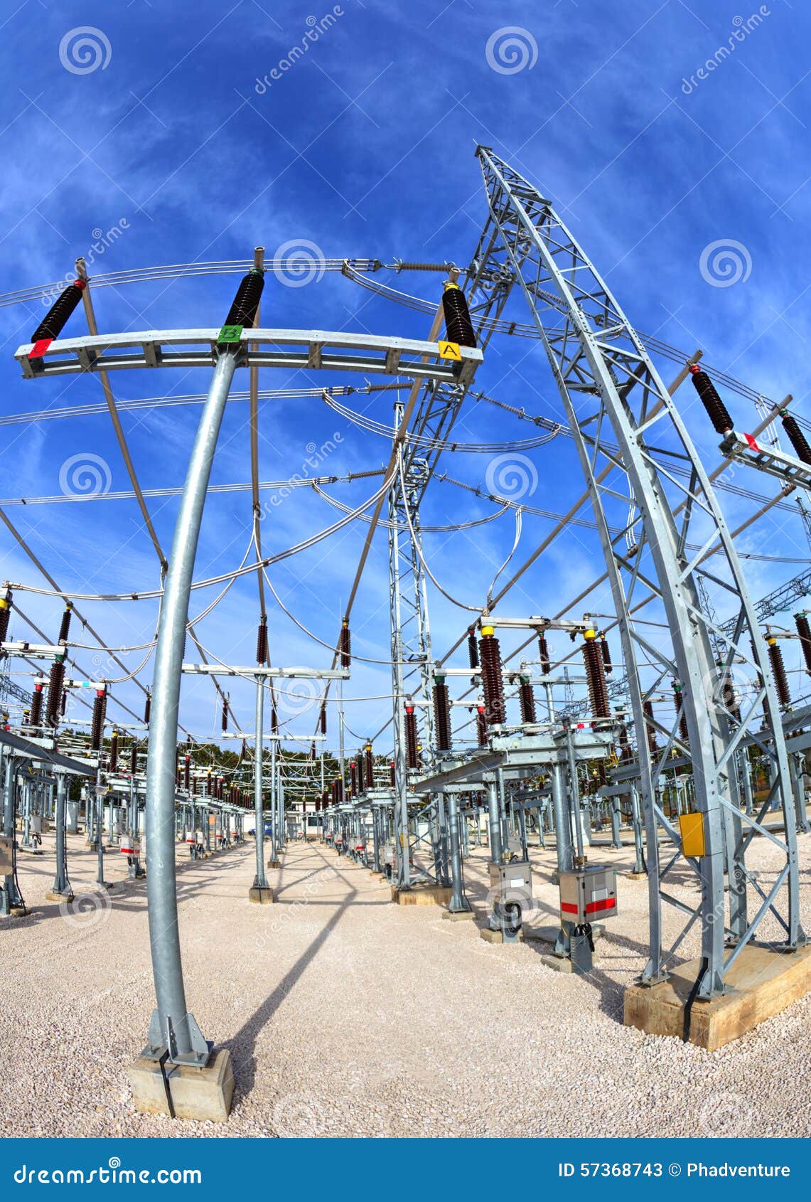 High Voltage Switchyard in Fisheye Perspective Stock Image - Image of ...