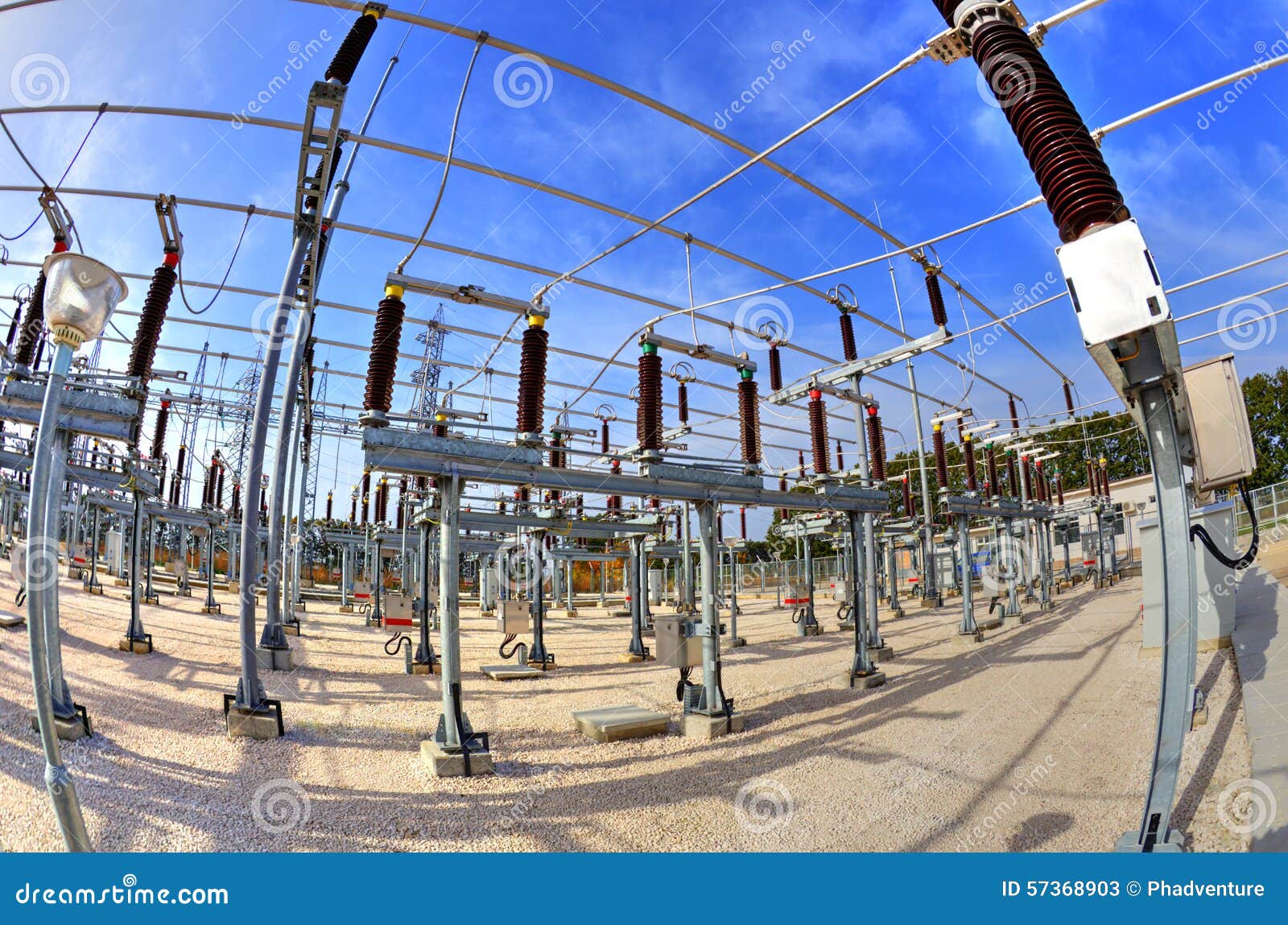 High Voltage Switchyard in Fisheye Perspective Stock Image - Image of ...