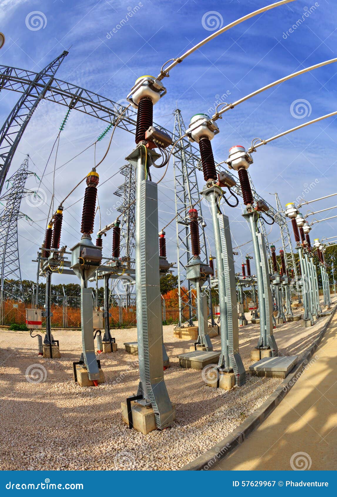 High Voltage Switchyard in Fisheye Perspective Stock Image - Image of ...