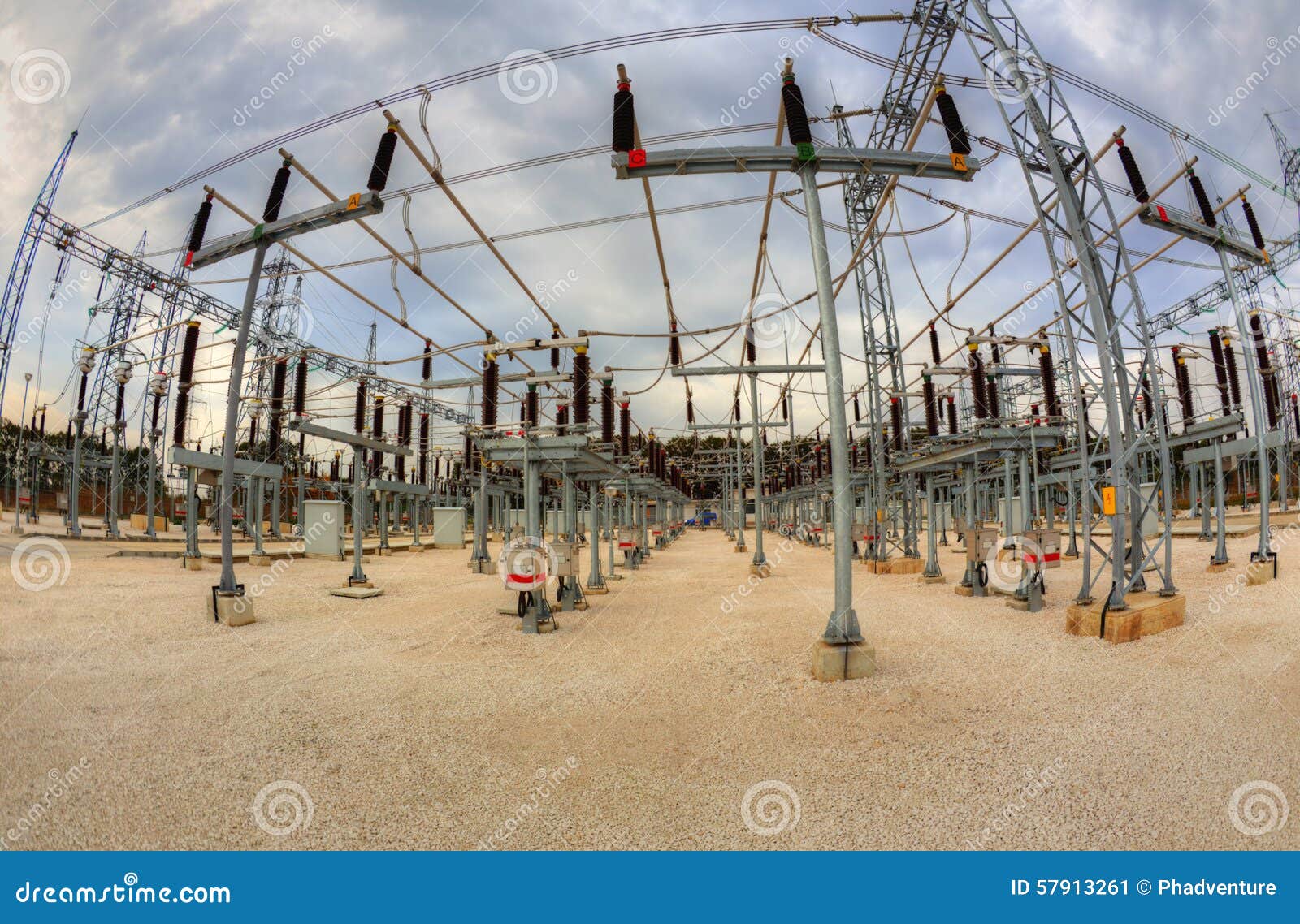 High Voltage Switchyard in Fisheye Perspective Stock Image - Image of ...