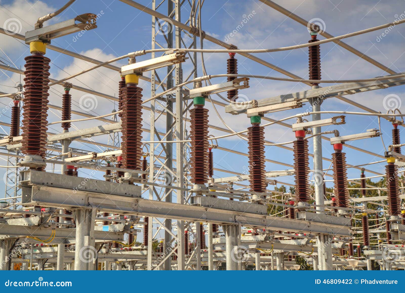 High voltage switchyard stock photo. Image of high, cables - 46809422