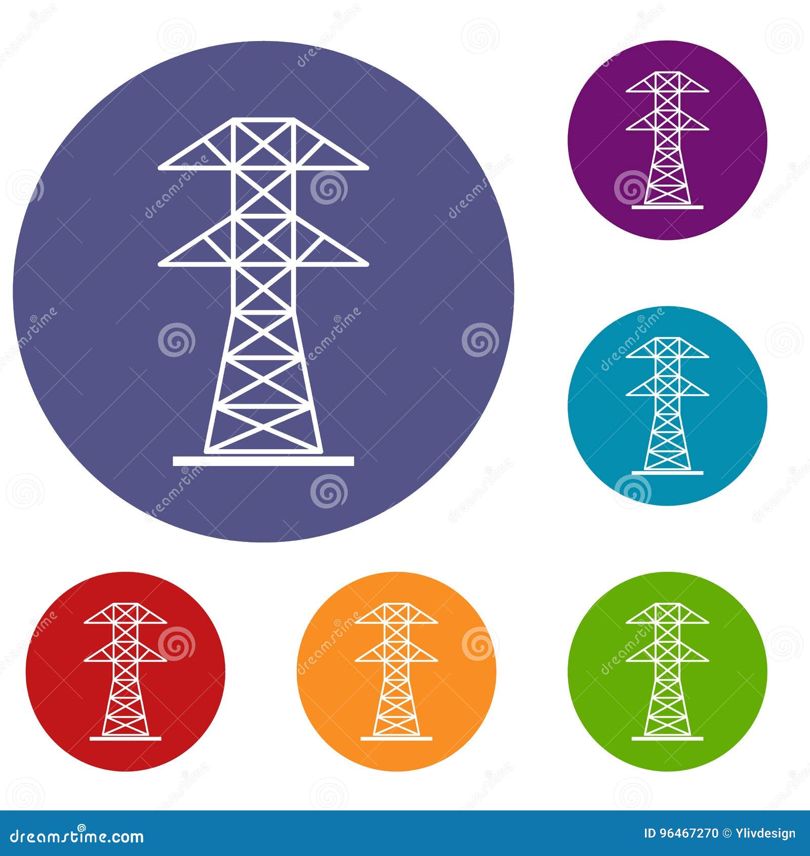 High Voltage Tower Icons Set Stock Vector - Illustration of energy ...