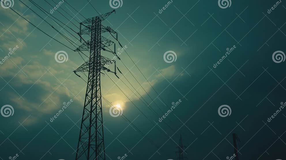 High Voltage Tower Installation in Progress Offering a Background with ...