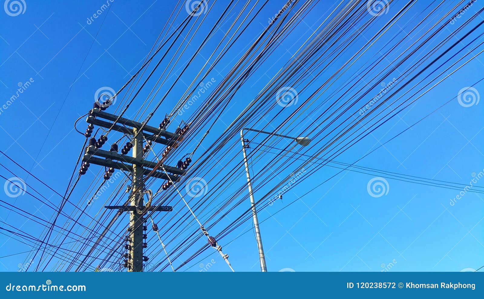 High Voltage Tower and Power Cable Stock Photo - Image of distribution ...