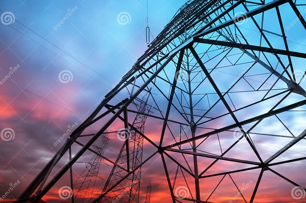 High-voltage Tower Sky Background Stock Image - Image of line ...